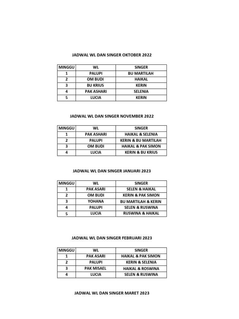 JADWAL WL+SINGER | PDF