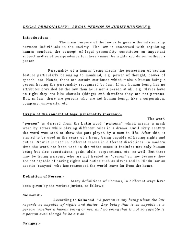 Legal Personality | PDF