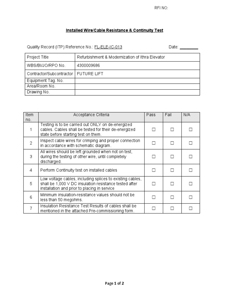 4.1. (FL-ELE-IC-013) Wire-Cable IR & Contitinuity Test Inspection ...