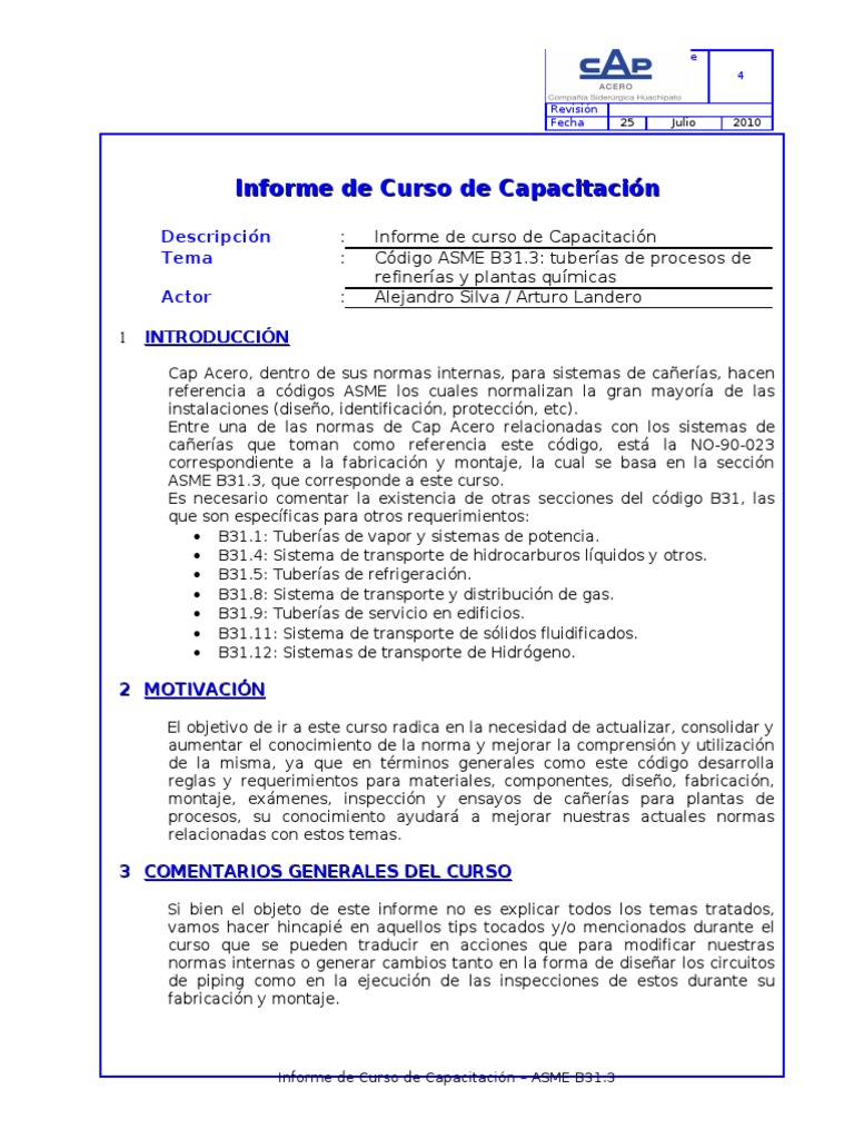Informe de Curso de Capacitación Rev.0 | PDF | Diseño | Acero