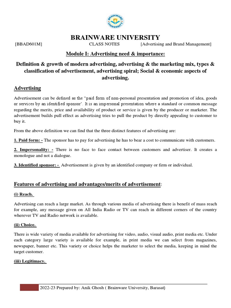 Module 1 - Notes - BBAD601M - A+B | PDF