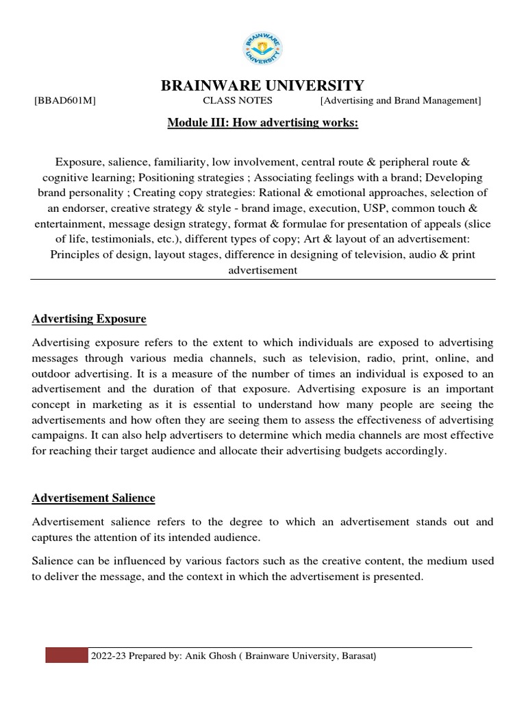 Module 3 - Notes - BBAD601M - A+B | PDF | Target Audience | Advertising