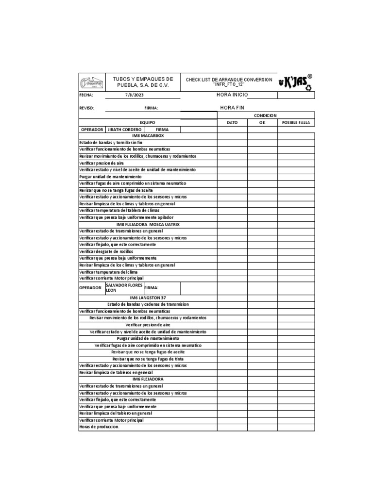 Check List Conversion_ok | PDF | Rodamiento (Mecánico) | Ciencias fisicas