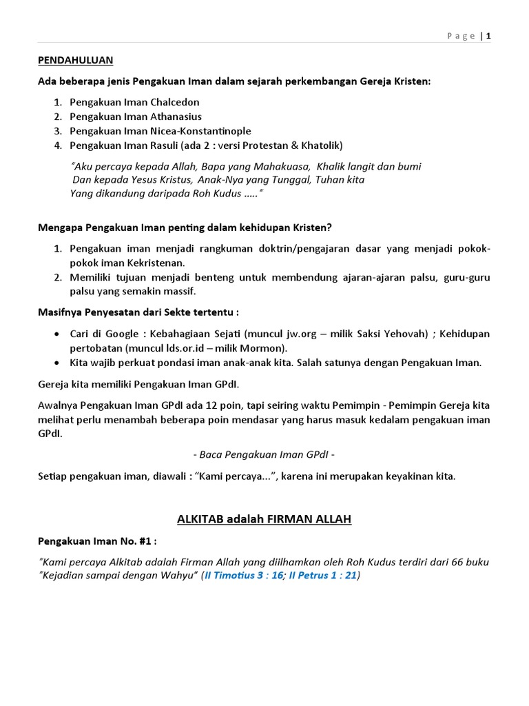 Pengakuan Iman GPdI - Alkitab | PDF