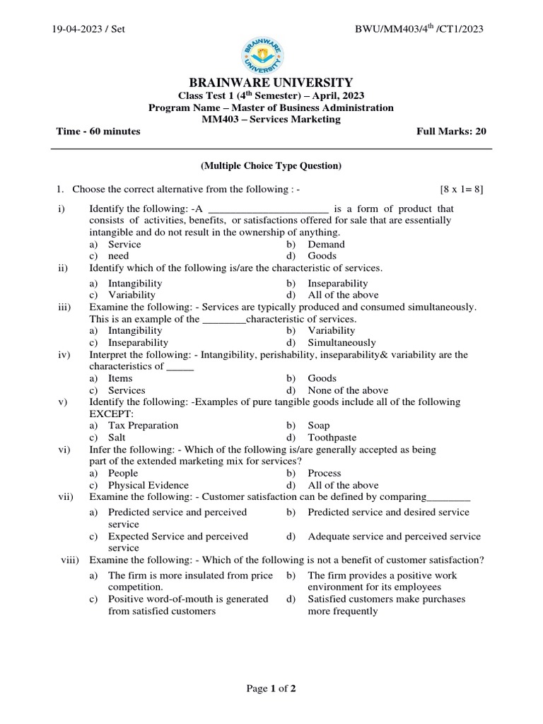 Mm403 Class Test I Pdf Goods Marketing