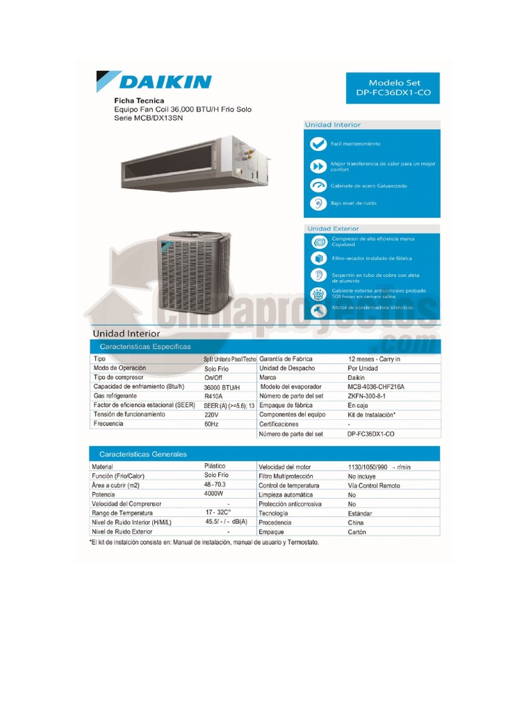 Ficha Te Cnica Fan Coil Daikin | PDF