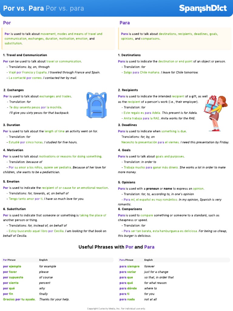Por vs. para | PDF | Linguistics