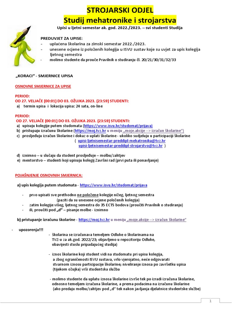 Koraci Upisa U Ljetni Semestar 2022.-2023. | PDF