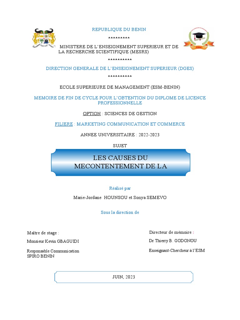 Mécontentement Clientèle SPIRO BENIN | PDF