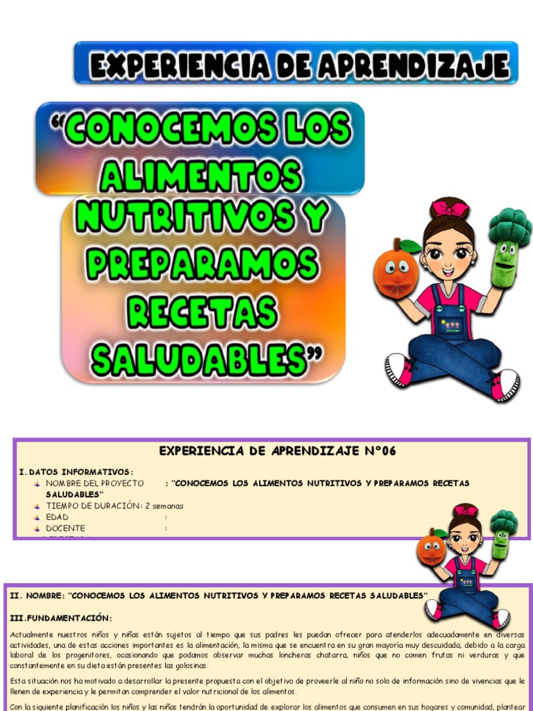 Proyecto Conocemos Los Alimentos Nutritivos y Preparamos Recetas Saludables | PDF | Nutrición ...