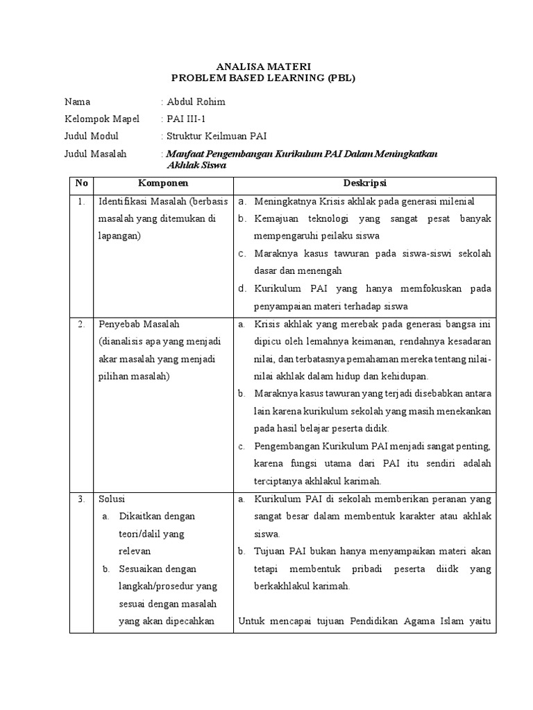 ANALISA MATERI PBL Struktur Keilmuan PAI | PDF