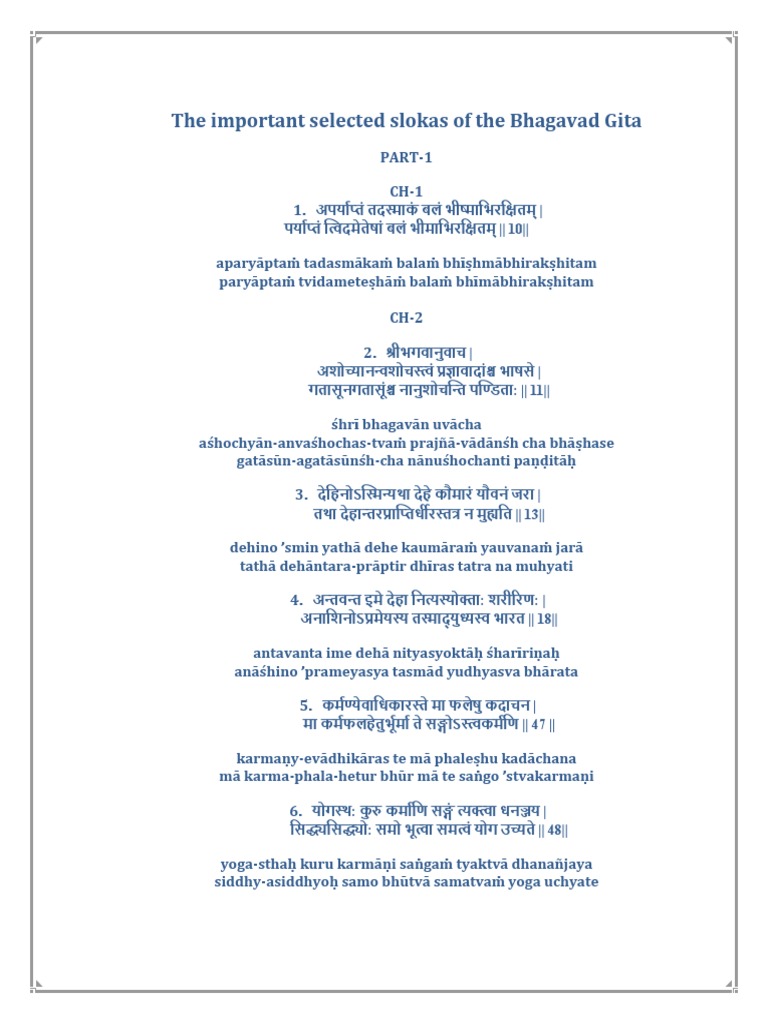 Important Selected Slokas of BG 1 | PDF