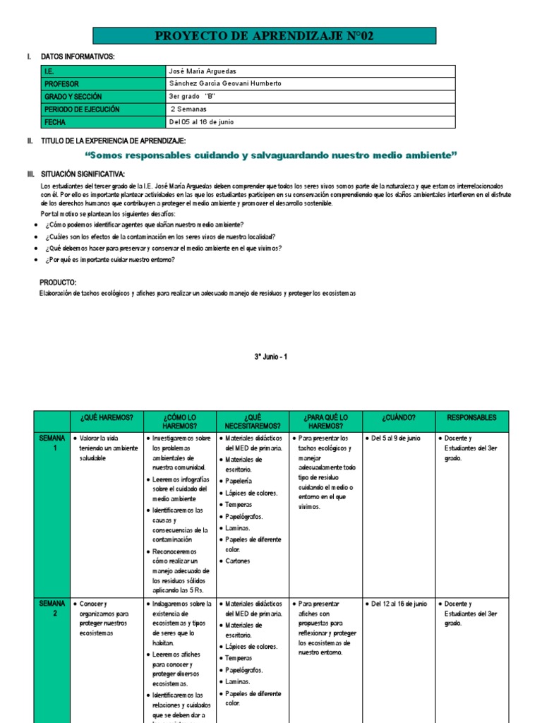 Proyecto - de - Aprendizaje - N°02 3° - Grado | PDF