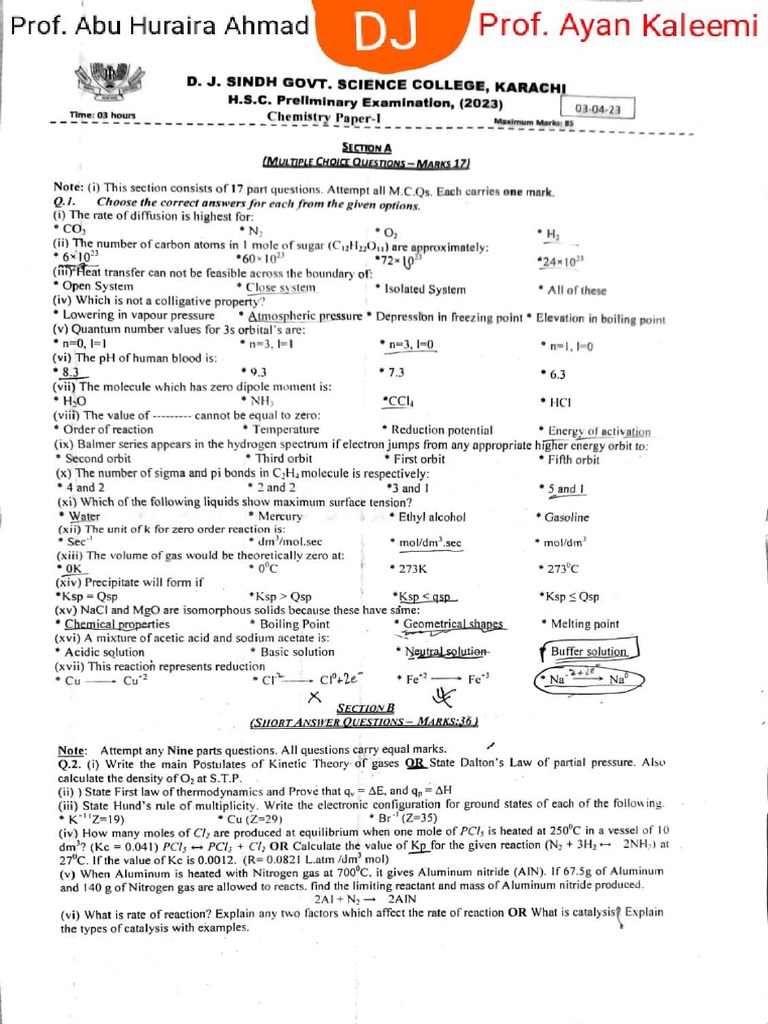 DJ College Chemistry Prelium Xi | PDF