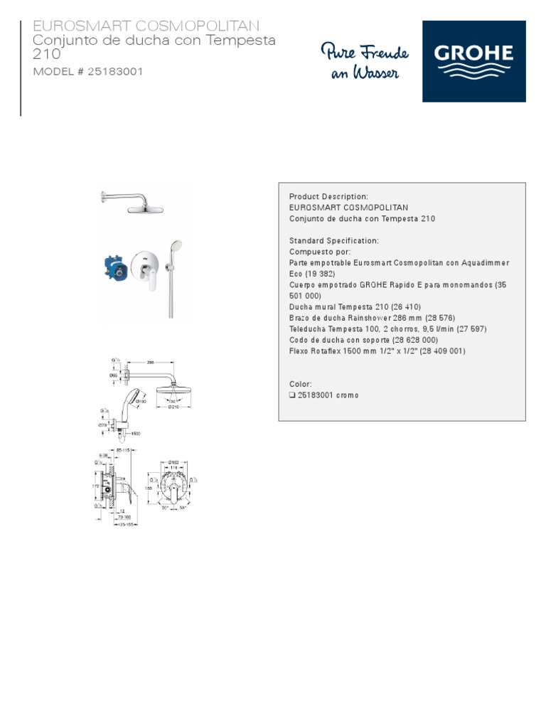 GROHE Specification Sheet 25183001 | PDF | Hogar, jardinería y bricolaje