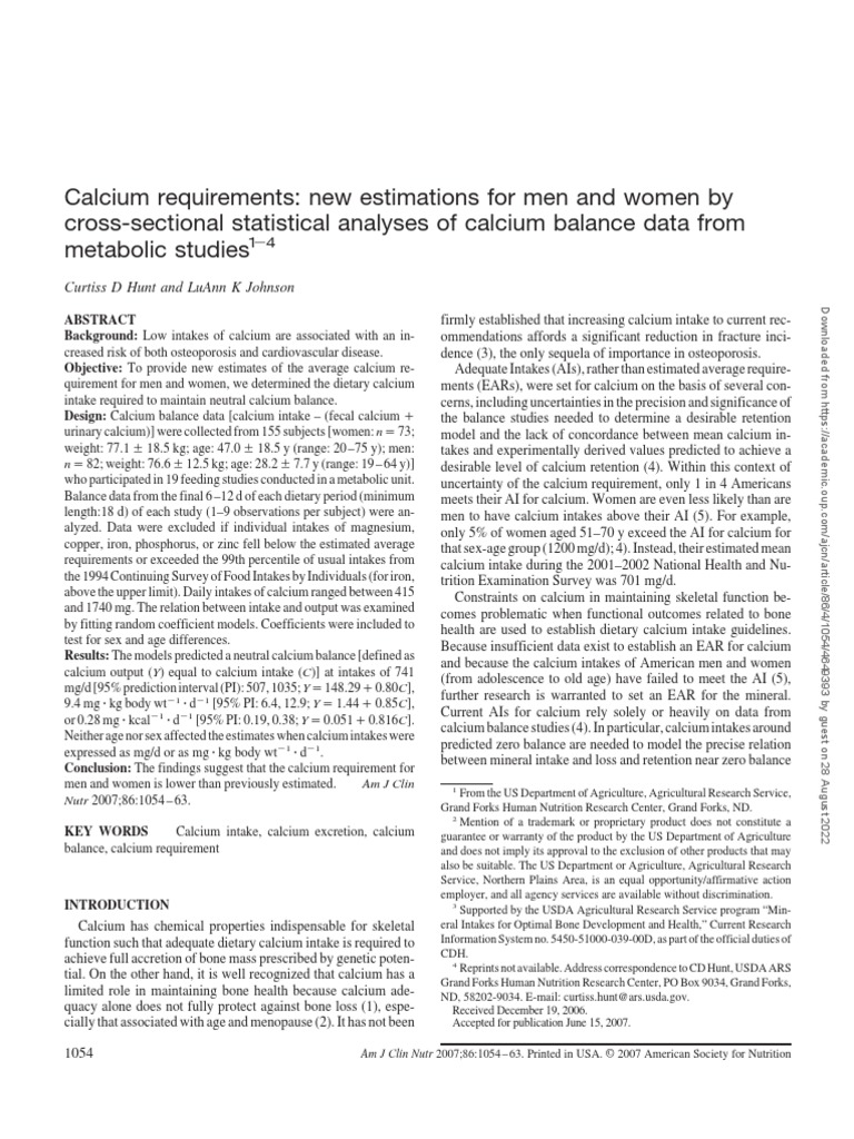 Calcium Requirements New Estimations For Men and Women by Cross ...