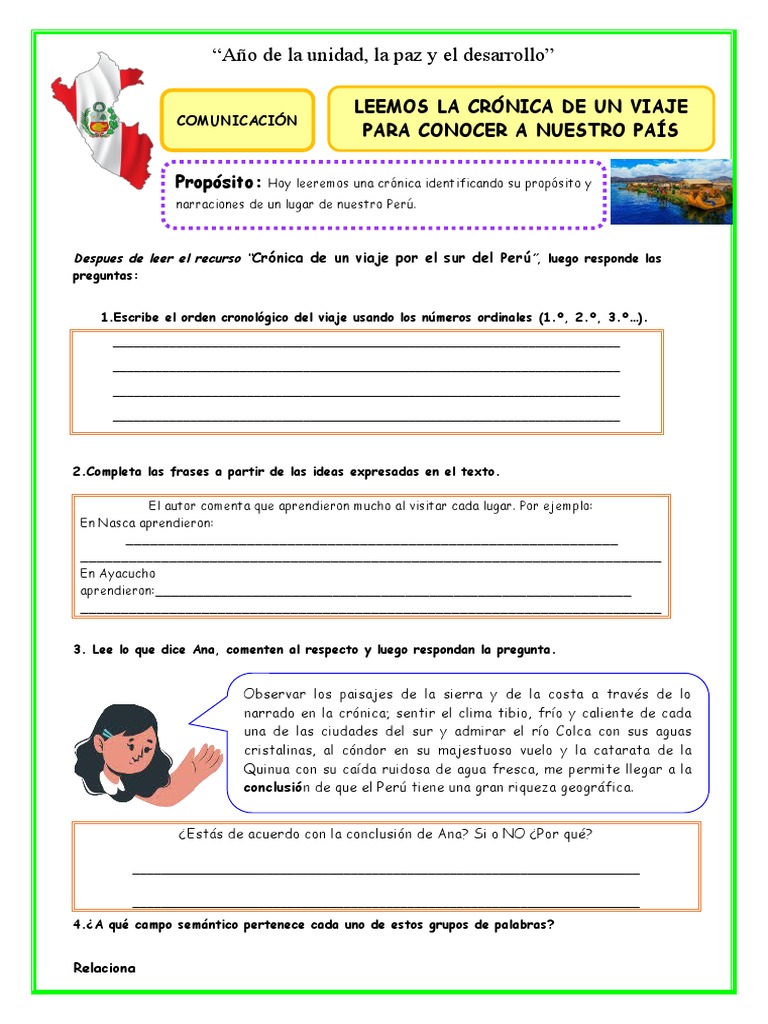 Ficha-Lun-Comun-Leemos La Crónica de Un Viaje para Conocer A Nuestro País | PDF