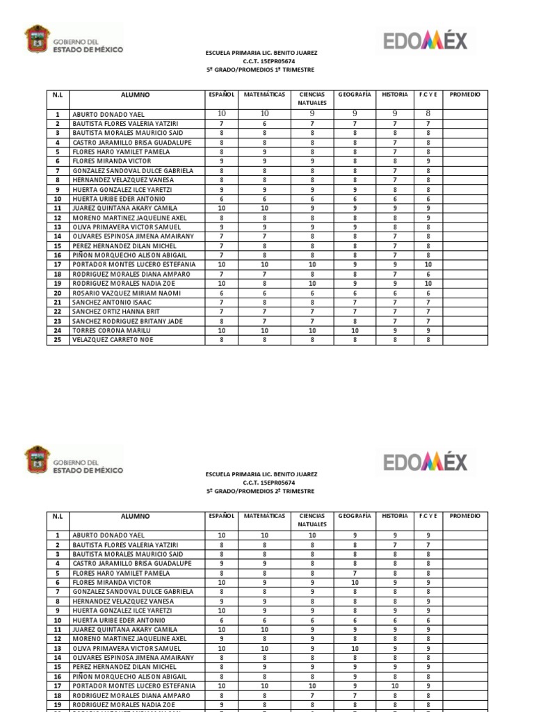 Promedios Finales | PDF