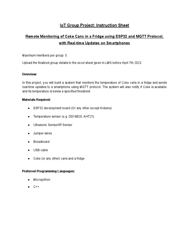 IoT Group Project - Instruction Sheet | PDF | Internet Of Things ...