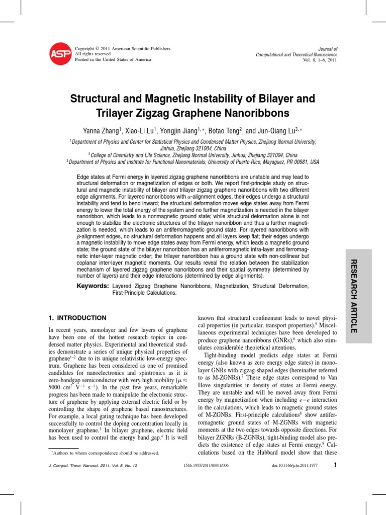 Structural and Magnetic Instability of Bilayer and Trilayer Zigzag Graphene Nanoribbons | PDF ...