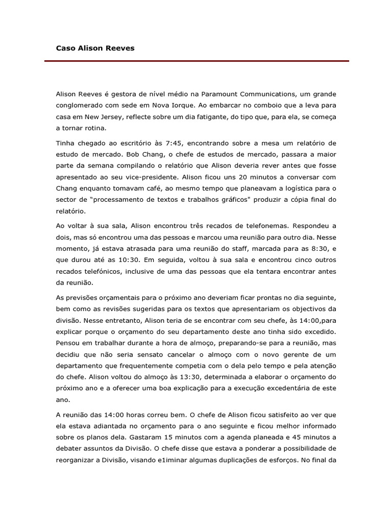 Caso Alison Reeves | PDF | Carreira e Crescimento