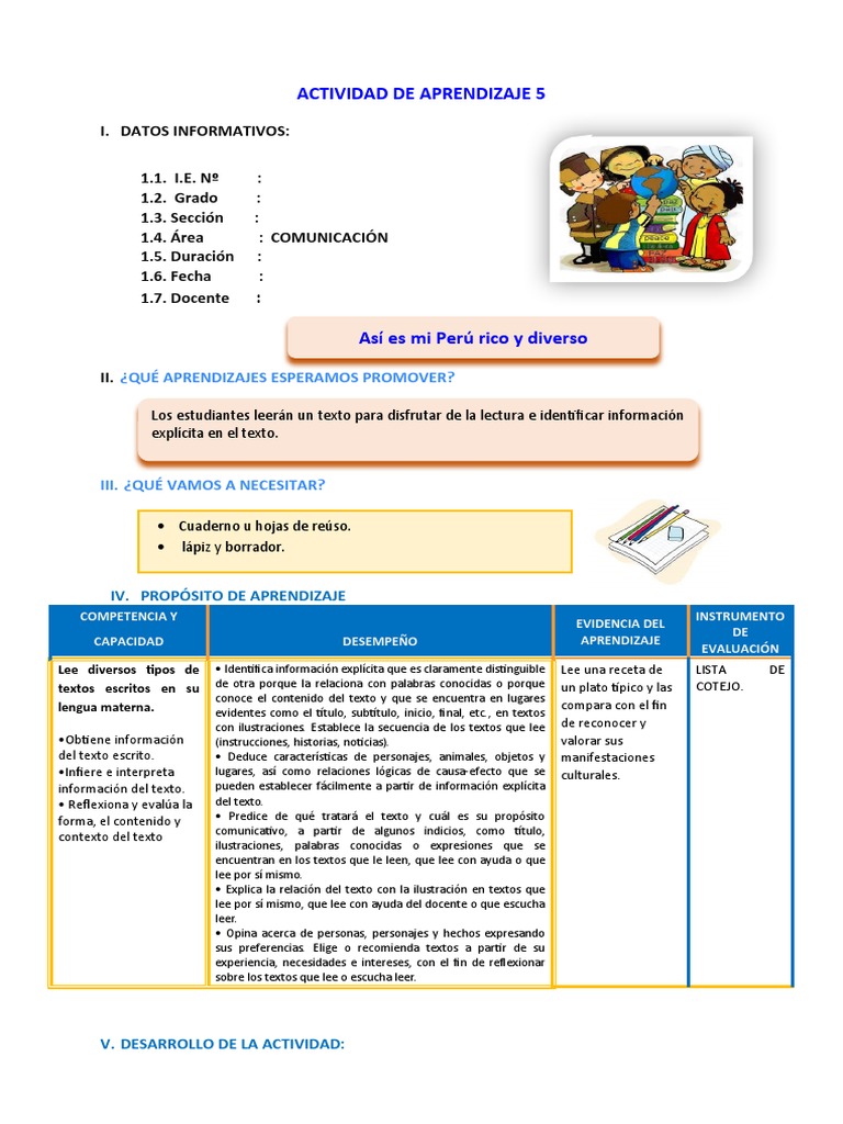 D5 A1 SESION Asi Es Mi Peru Rico y Diverso 1 | PDF | Evaluación
