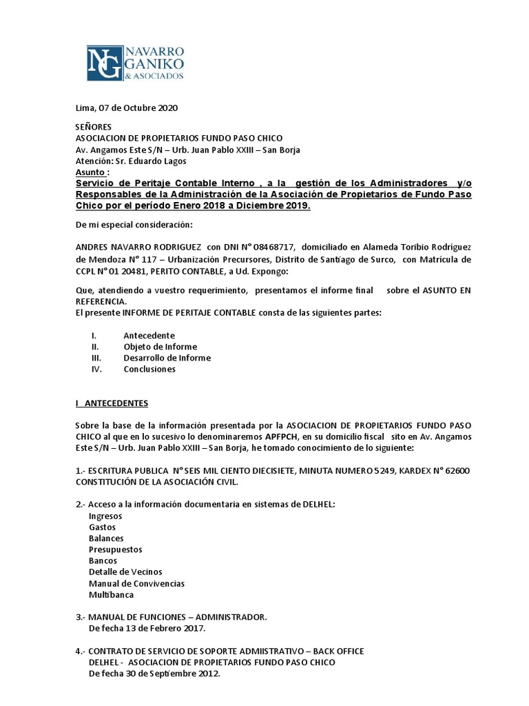 Peritaje Contable Final - Administracion - Fpch | PDF