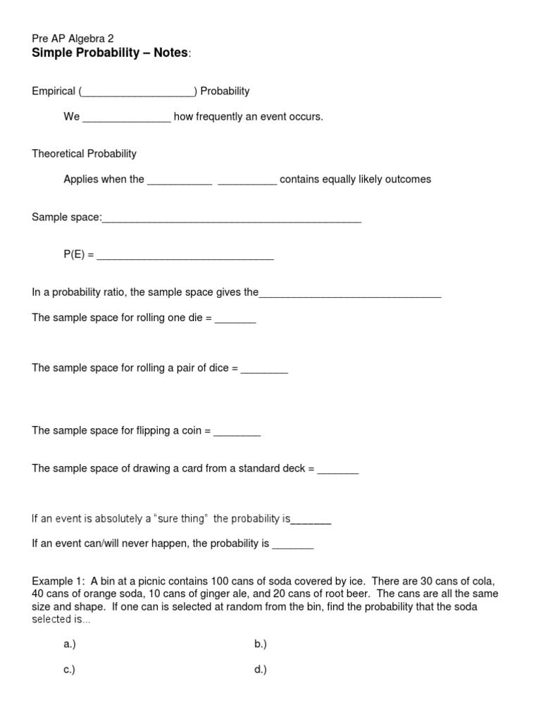 1 Simple Probability With Two-Way Notes Handout | PDF | Probability ...