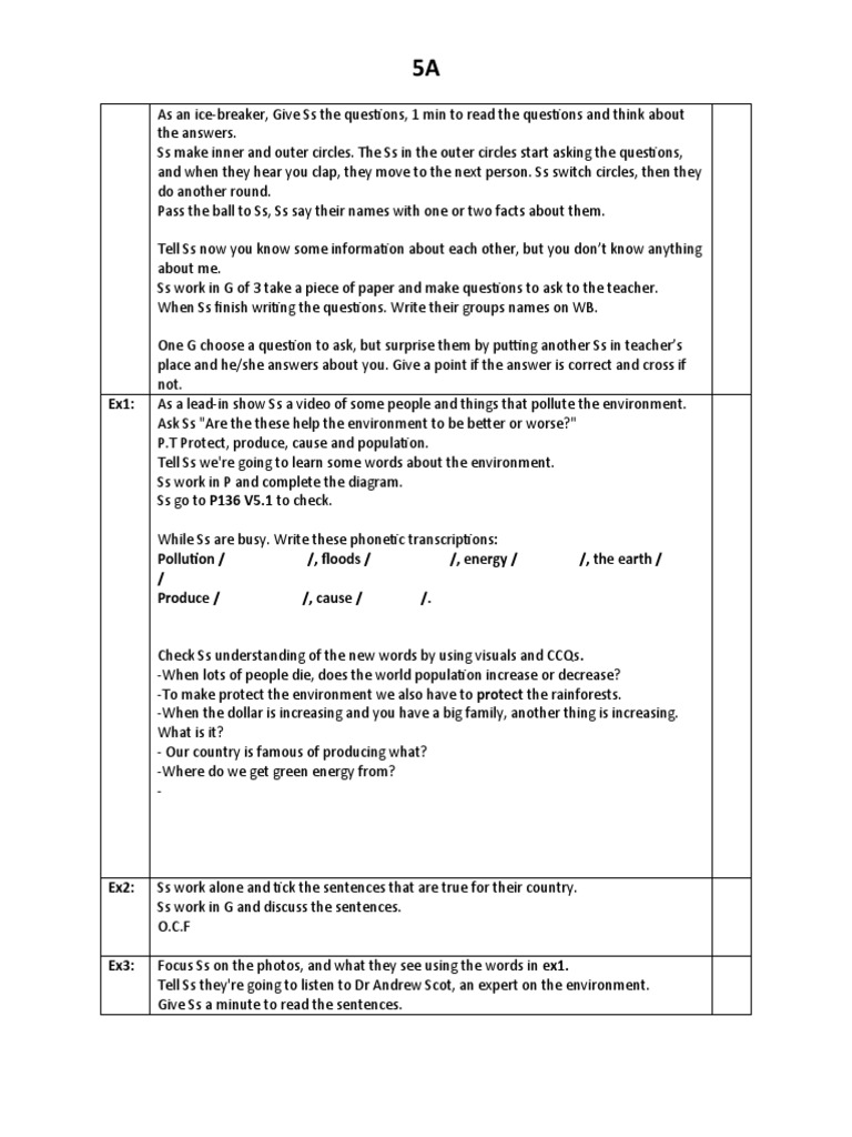 Face2Face Pre Intermedate Second Edition 5A Lesson Plan | PDF
