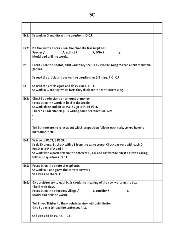 Face2Face Pre Intermedate Second Edition 5C Lesson Plan | PDF