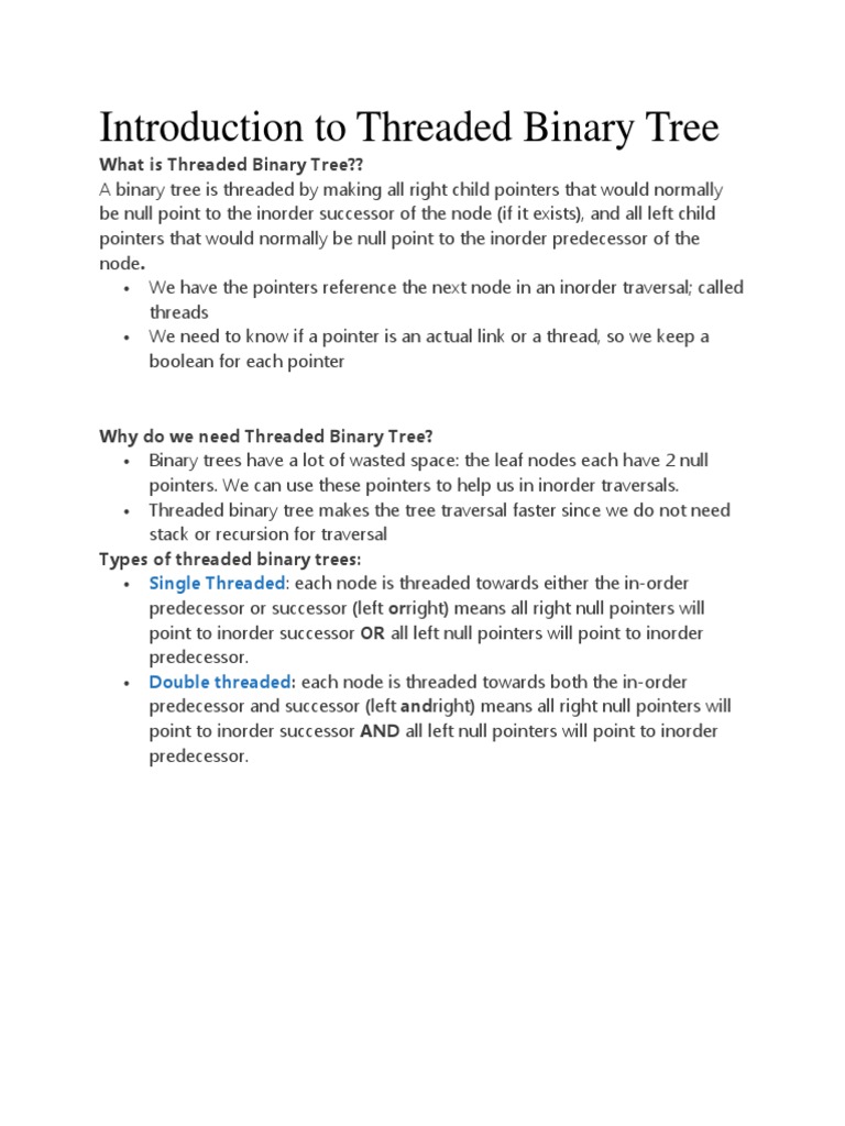 Threaded Binary Trees Explained | PDF | Theoretical Computer Science ...