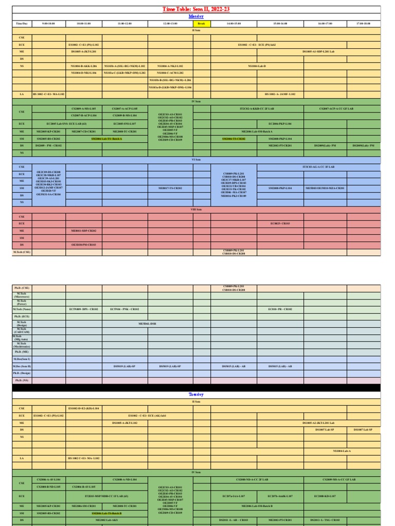 Time Table - II Sem - 2022-23 | PDF
