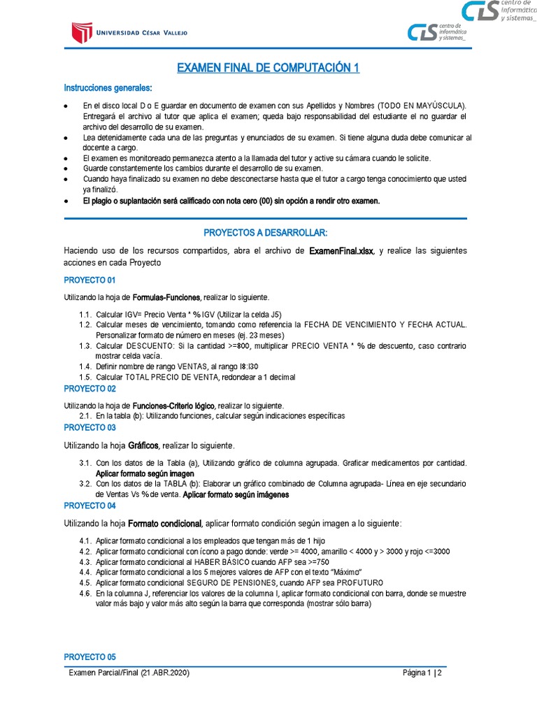 Instrucciones Examen Final | PDF