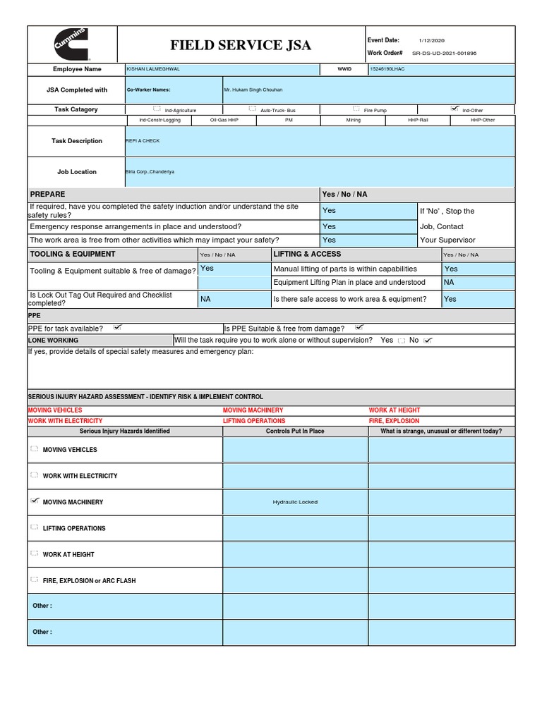 JSA Report | PDF | Hazards | Gases