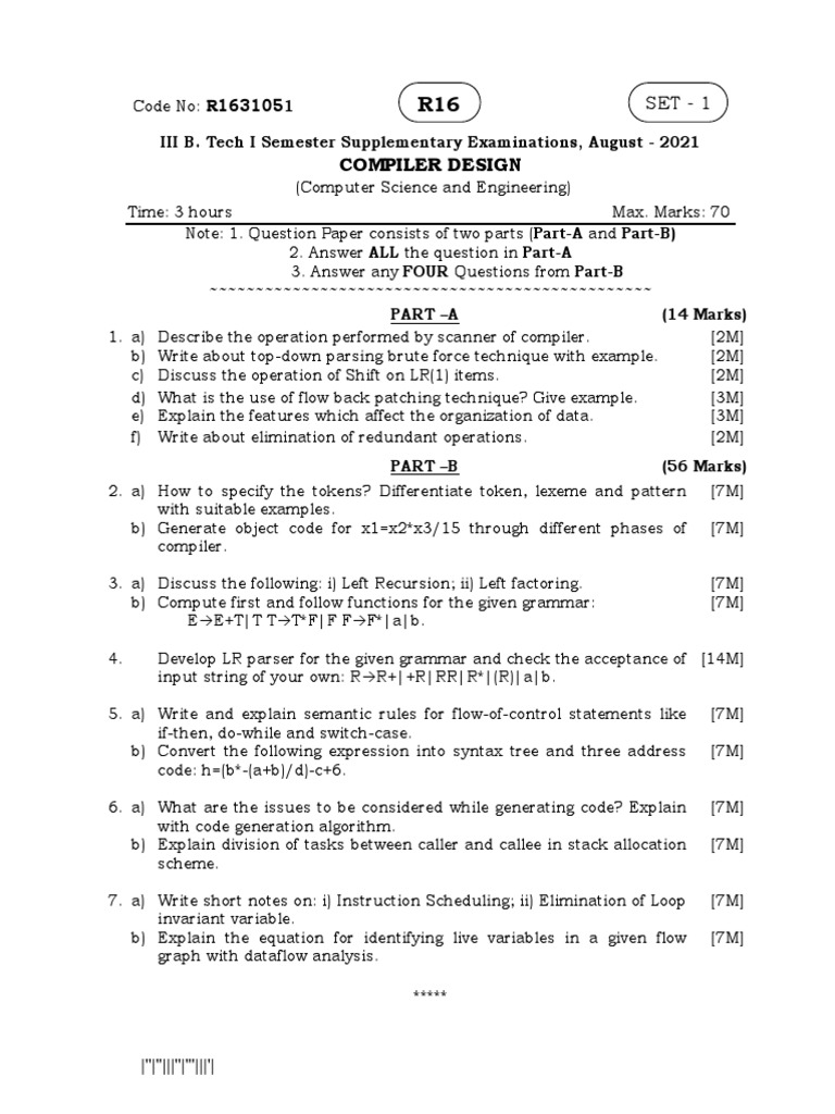 Compiler Design Aug 2021 Download Free Pdf Parsing Mathematical Logic