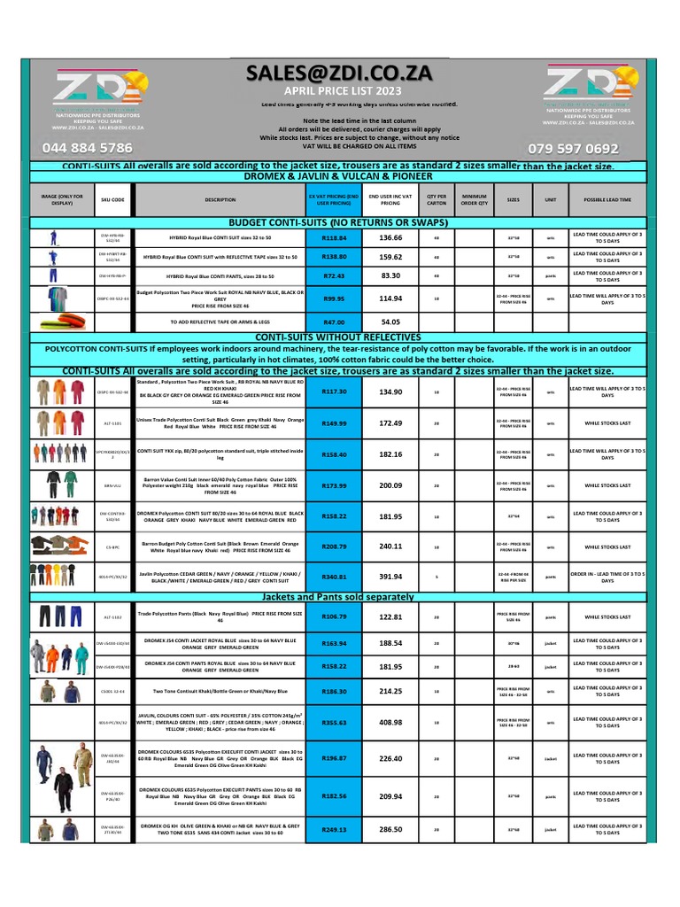 Zdi April Price List End User | PDF | Clothing | Color