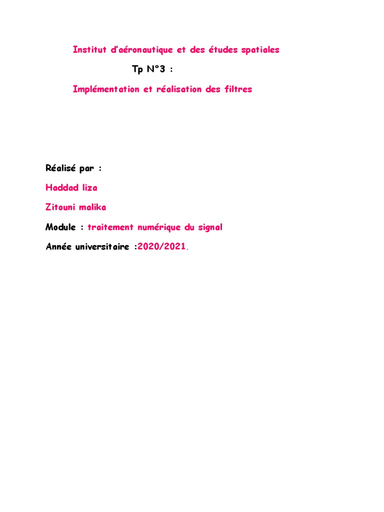 Compte Rendu Du TP 3 TNS | PDF | Filtre (électronique) | Électronique