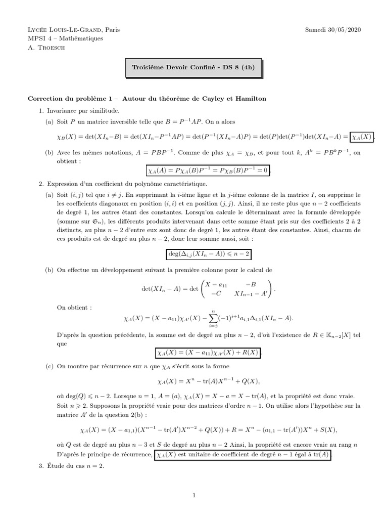 ALAIN TROESCH Corrigé DS N°8 | PDF