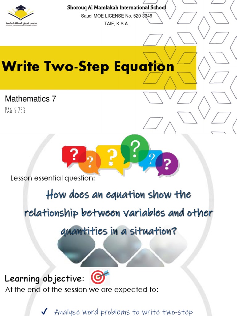 Lesson 17 - Write Two-Step Equation | PDF