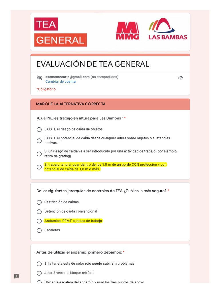 Evaluación de Tea General | PDF