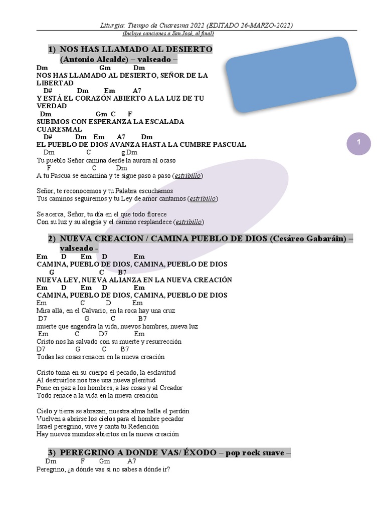 Cancionero - Cuaresma - 2022 - Con Acordes | PDF | eucaristía | Misa (liturgia)