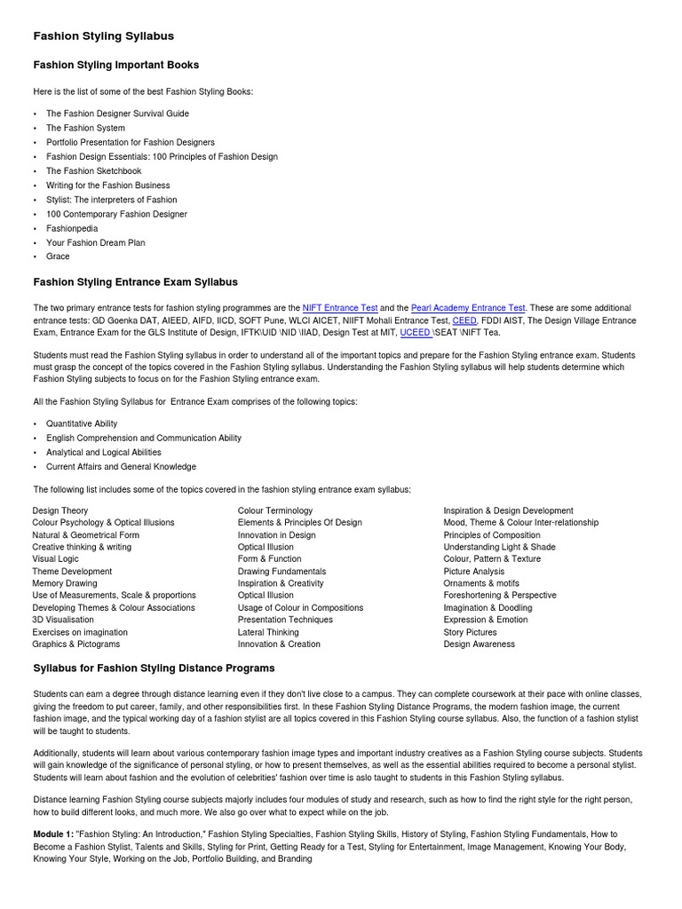 Fashion Styling Syllabus | PDF | Fashion | Composition (Visual Arts)