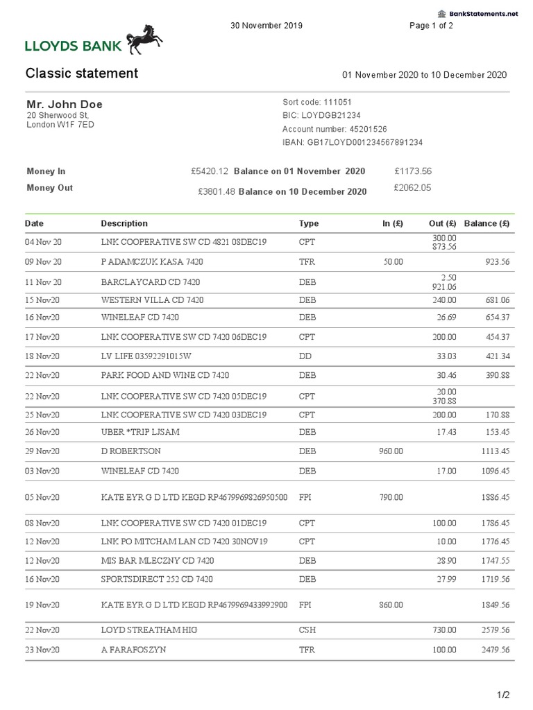 Lloyds Bank Statement | PDF