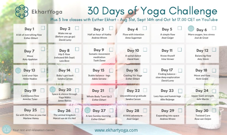 30 Days Of Yoga Challenge Calendar Pdf Indian Philosophy Physical
