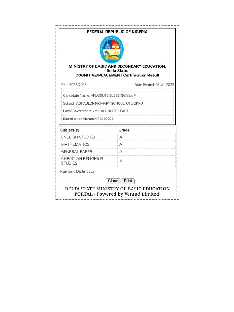 ( AFUGOUTE AFUGOUTE BLESSING) Primary Certificate | PDF