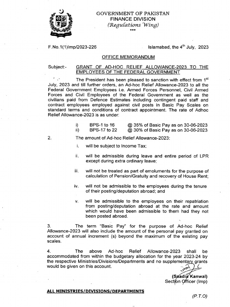 Issued OM's of Relief Measures Budget 2023-24 | PDF