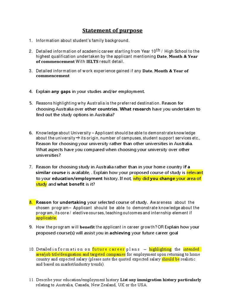 Guidelines For SOP | PDF | Internship | Job Hunting
