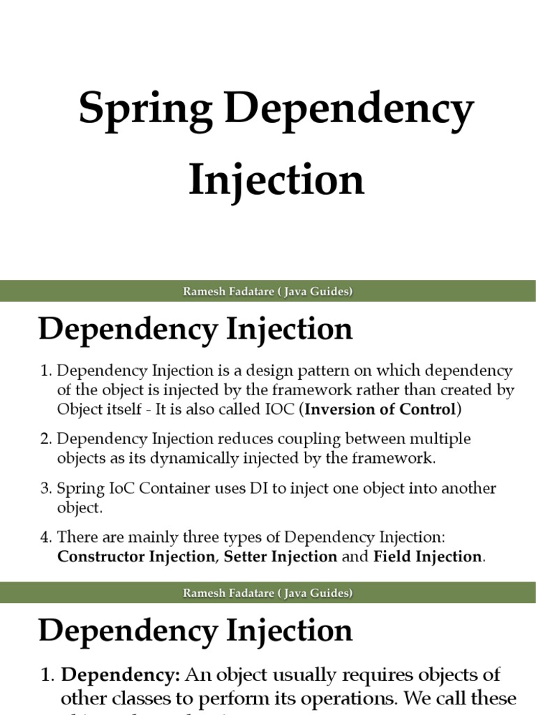 Spring Dependency Injection Class Notes Pdf Programming Constructor Object Oriented