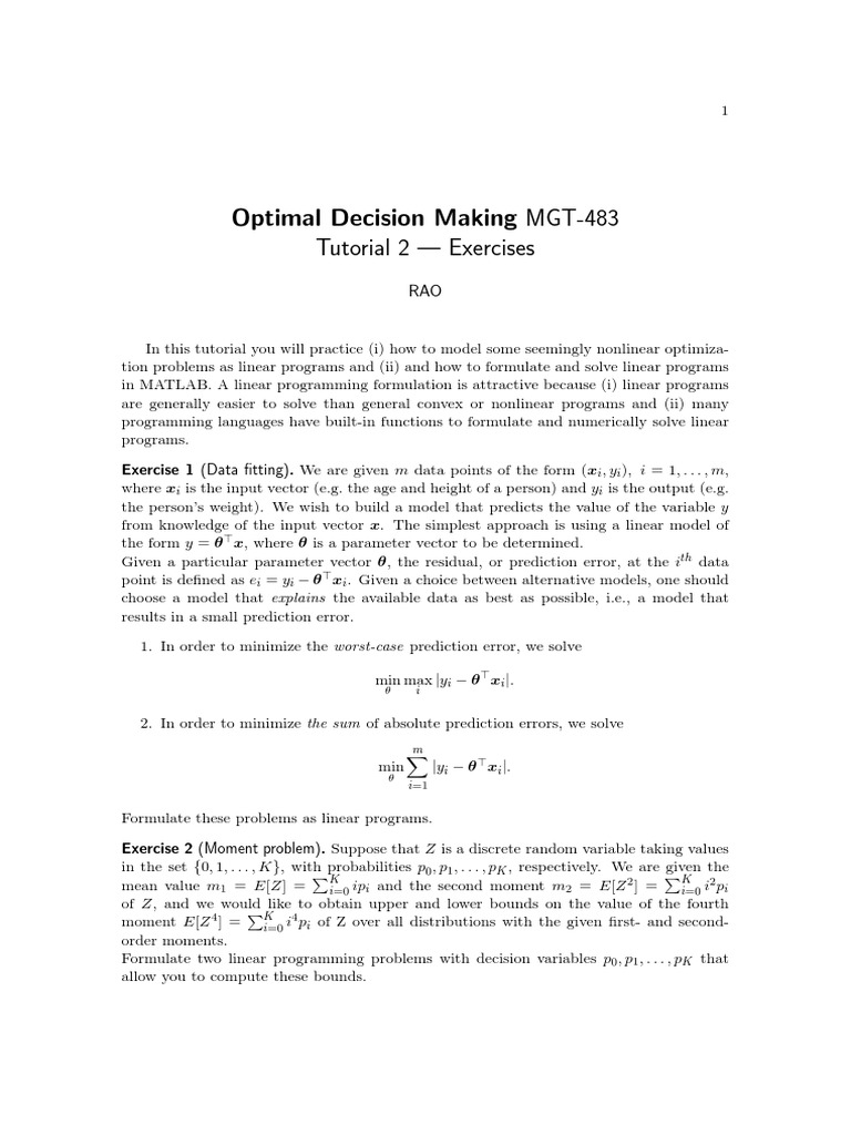 ODM2022 Tutorial-2 | PDF | Linear Programming | Mathematical Optimization