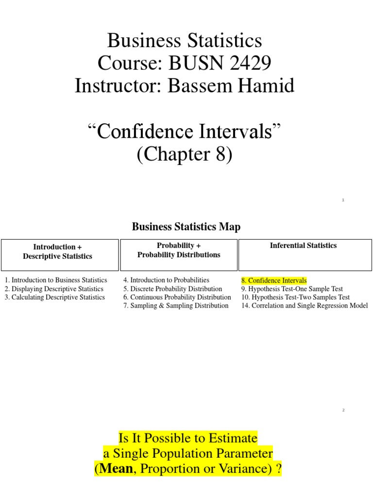 BUSN 2429 Chapter 8 Confidence Intervals | PDF